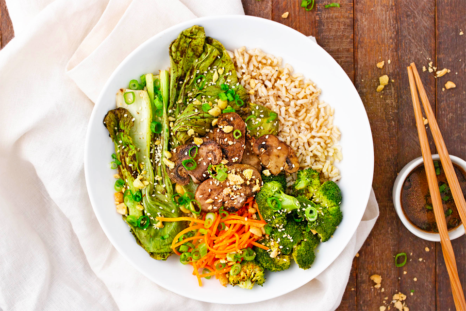 Sesame Bok Choy + Broccoli Stir Fry with Roasted Pork Loin – Vegetable + Butcher