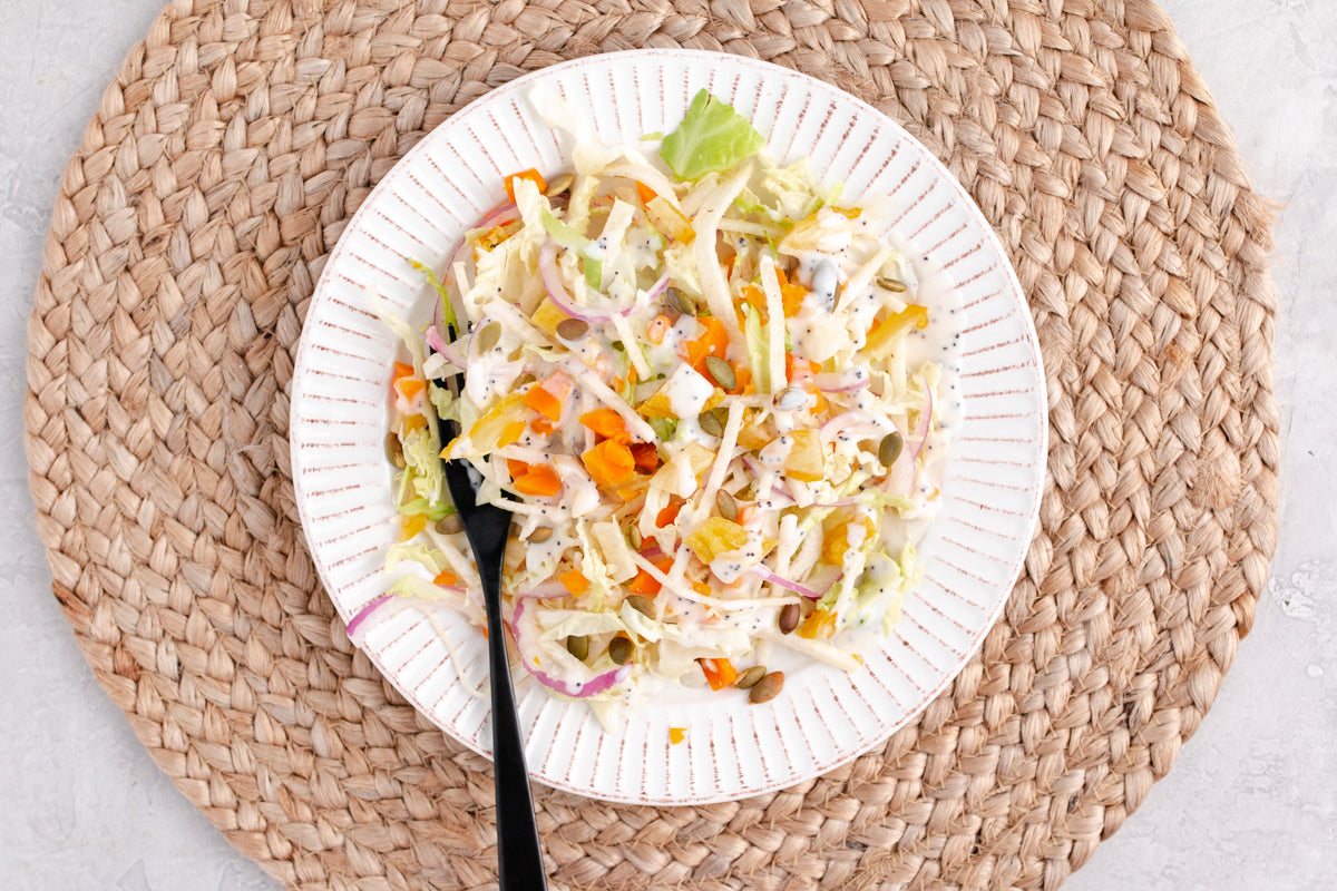 Jicama Slaw w/ Creamy Pear Dressing (Vegan) – Vegetable + Butcher