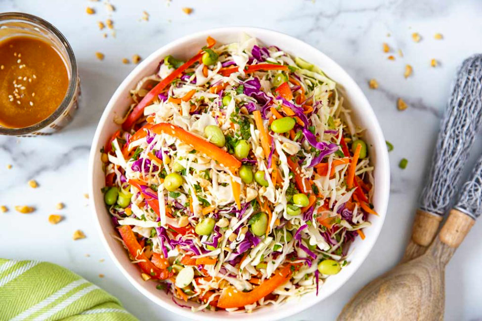 Asian Cabbage Slaw w/ Spicy Almond Sauce (Vegan) – Vegetable + Butcher